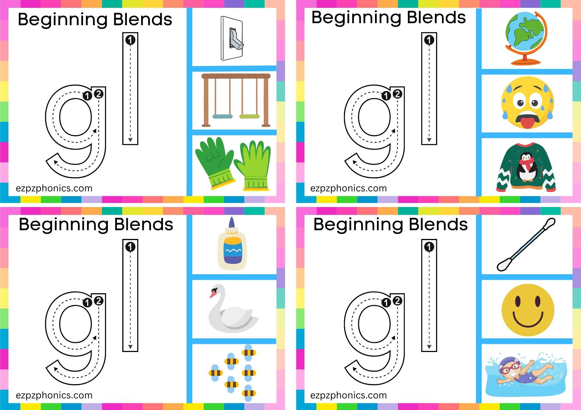 GL Beginning Blends Clip Cards Trace The Letters And Clip The Correct Images Set 1 - ezpzphonics.com